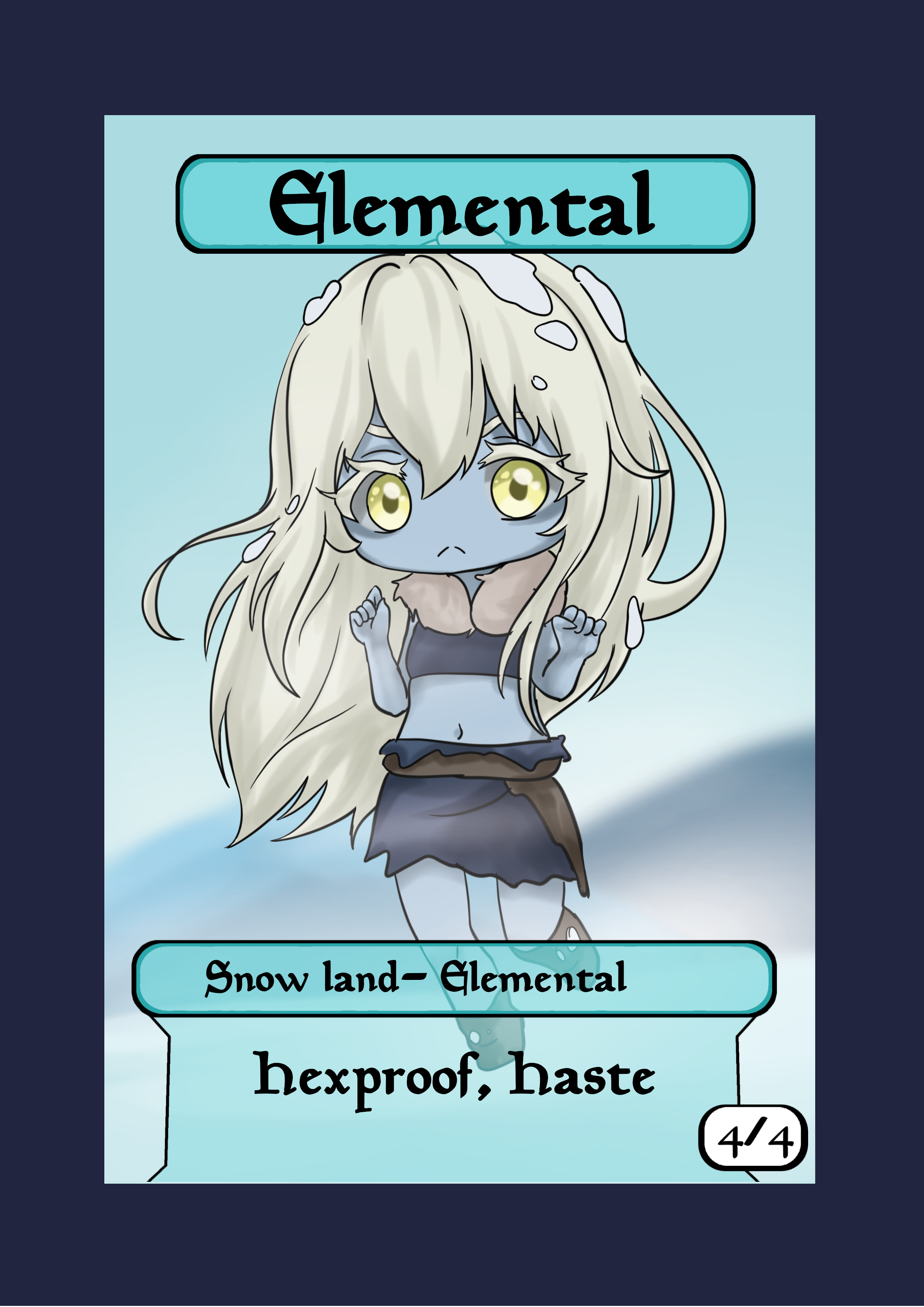 Elemental (Snow Land) 4/4 w/ Hexproof & Haste Token – Mega Chibi